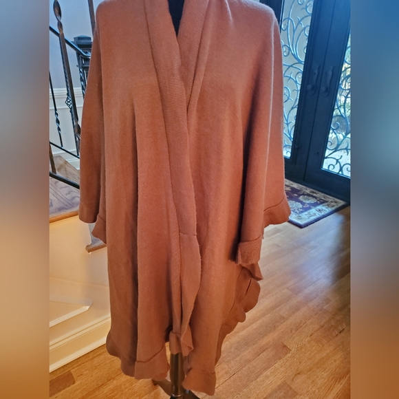 Cejon | Sweaters | Cejon Brown Sweater Cape With Ruffle Accent | Poshmark